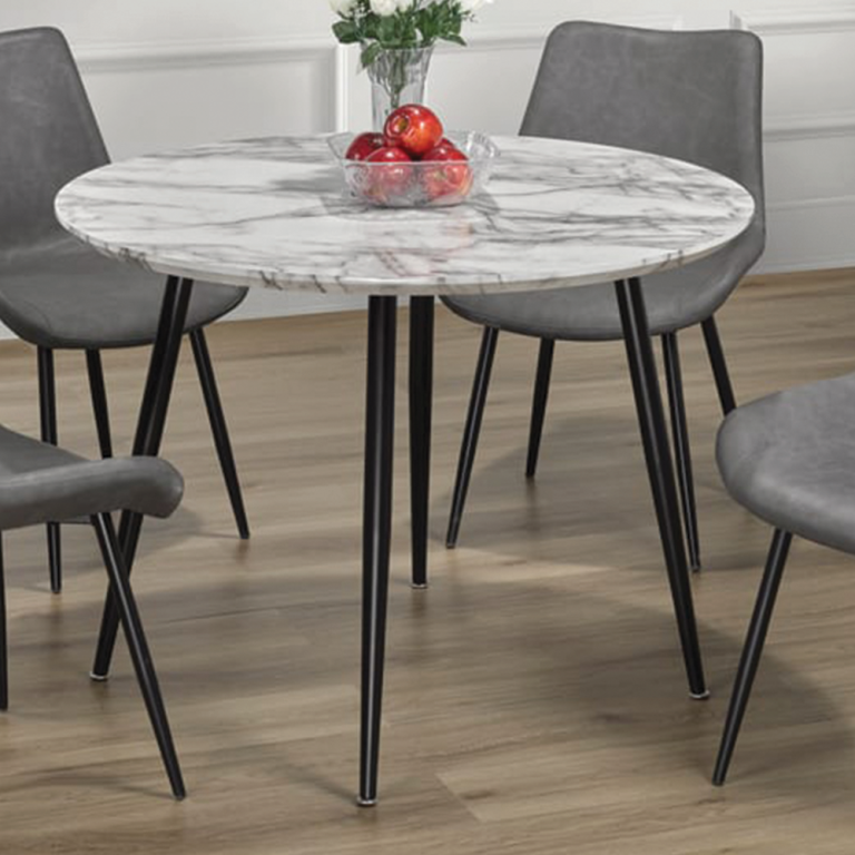 T3485 Faux Marble Round Dining Table w/ Black Metal Legs - Titus ...